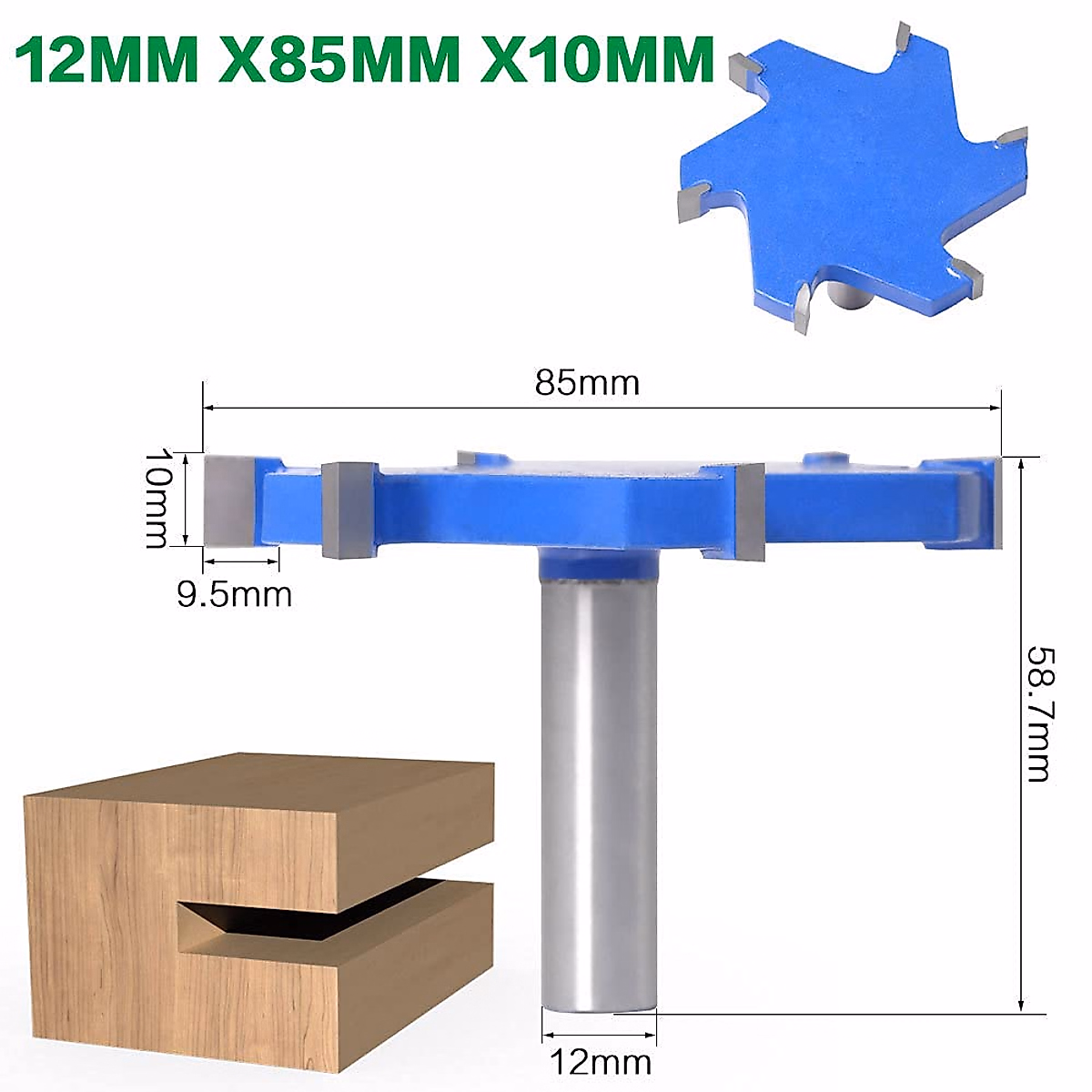 CNC Spoilboard Surfacing Router Bit, 6 Wings 1/2" Shank CNC Router Slotting Bits for Mortise Joint, Finger Joint, Acoustic Panels - 85mm Cutting Dia