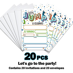 Jump Trampoline Party Birthday Invitations, Bounce House Party Invitations for Boys Girls Kids, Jumping Party Invitations, Jump Party Invites (20 Sets 4" x 6" Cards with Envelopes) - JY552