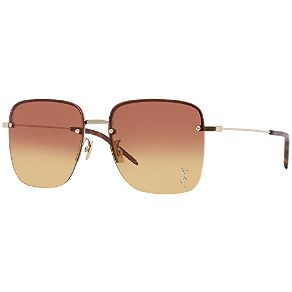SAINT LAURENT Women's SL 312 Square Metal Sunglasses, Gold/Gold Orange, One Size