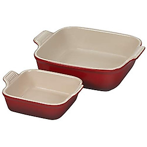 Le Creuset Stoneware Heritage Set of 2 Square Dishes , Small - 0.5 qt. & Medium - 2 qt., Cerise