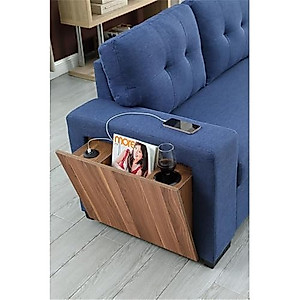 Devion Furniture 92" W Modern L-Shaped Polyester Fabric Upholstered Reversible Side Compartment Sleeper Sectional Sofa Bed with Chaise in Blue Finish