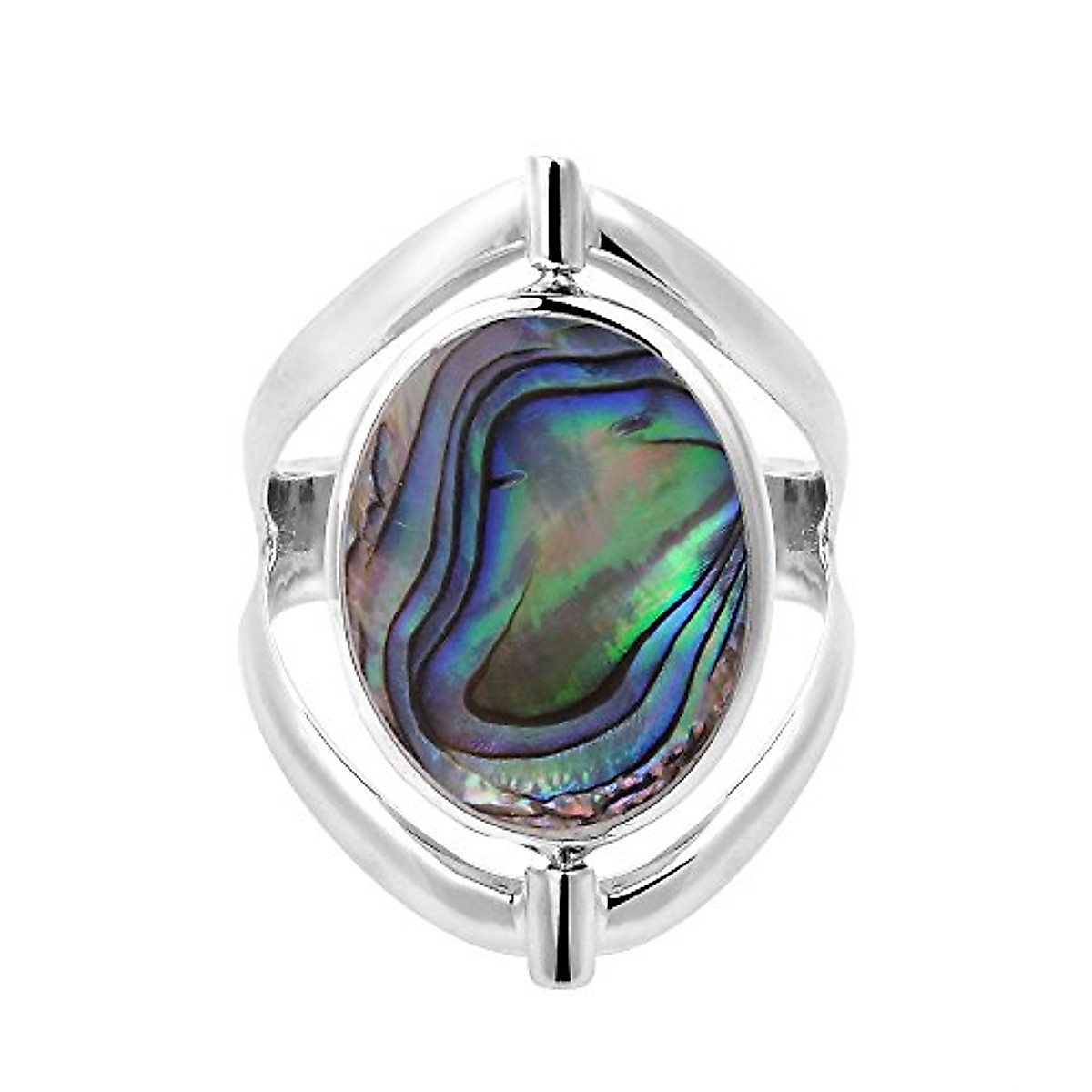 AeraVida Vintage Two in One Flip Abalone Shell and Mother of Pearl Oval .925 Sterling Silver Ring | Statement Fashion | Classic Jewelry Gift All Occasions |Size 8
