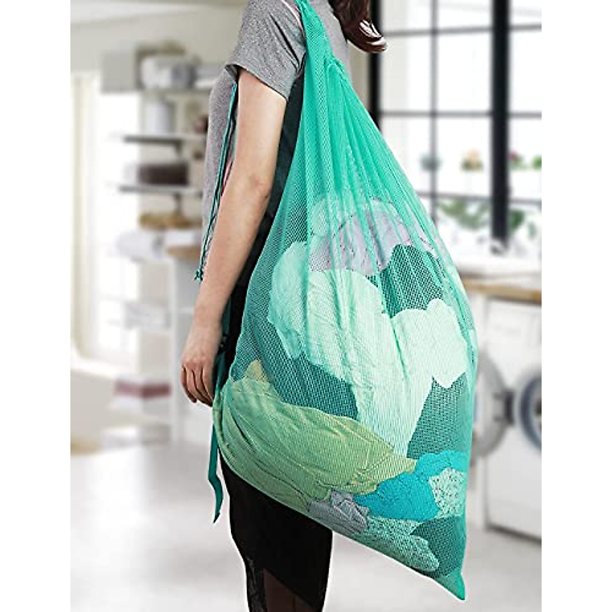 Daly Kate 3 Pack Mesh Laundry Bags with Adjustable Single Shoulder Straps 24" x 36" Sturdy Nylon Material Laundry Liners with Drawstring Closure for College, Dorm and Apartment