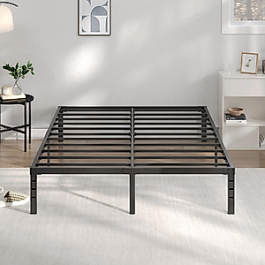 WAYES Queen Bed Frame, 14 Inch High Platform Bed Frame with Storage, Minimal Queen Size Metal Bed Frame, Heavy Duty, No Box Spring Needed, Noise-Free, Easy Assembly, Black