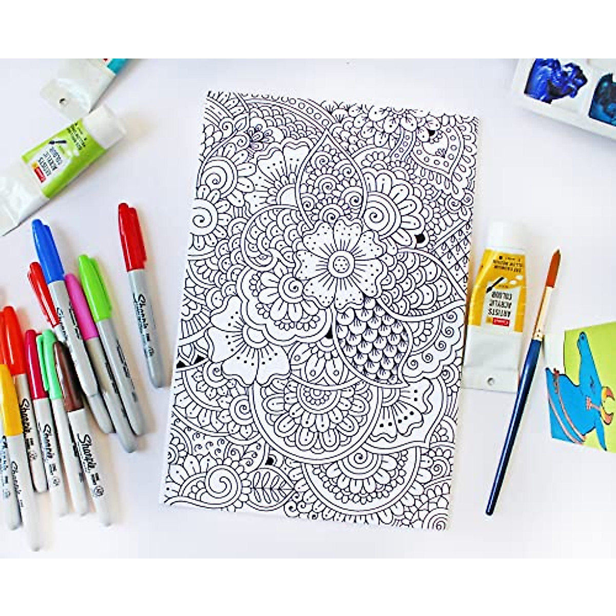 Henna Doodle Coloring Canvas For Adults, Stretched primed canvas to color