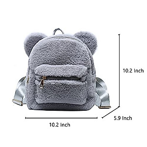 Tomato City Fuzzy Sherpa Purse Backpack Pink Plaid Fluffy Shoulder Bag Girls Cow Pendant (Grey C)