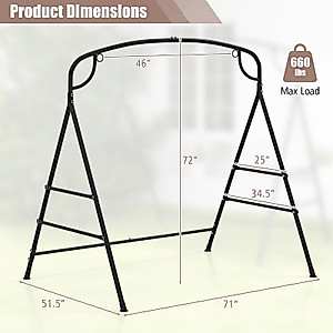 Tangkula Metal Swing Frame, Porch Swing Stand with Extra Side Bars, Heavy Duty Swing Frame Outdoor for Swing, Hammock, A-Frame Swing Stand Frame Outdoor for Lawn, Garden, Backyard