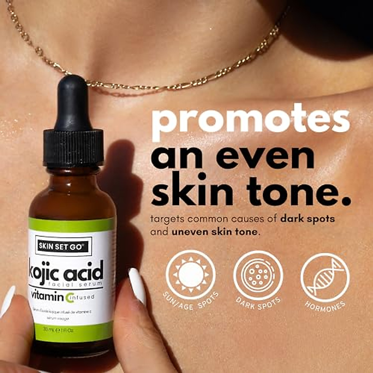 SkinSetGo Dynamic Antioxidant Dark Spot Remover Serum with Kojic Acid, Vitamin C, & Glycolic Acid, For Sun Spots, Age Spots, & Even Skin Tone