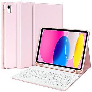 TQQ iPad 10th Generation Case with Keyboard (10.9", 2022),iPad Keyboard Case for 10.9" 10th Gen, Detachable - Pencil Holder - Flip Stand Cover - Keyboard Case for iPad 10th Gen Pink