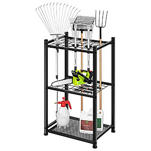 VIVOSUN Garden Tool Organizer, Heavy Duty Steel Tool Rack Tool Stand, Up to 35 Long-Handled Tools, Yard Tool Storage for Garage Shed Home and Outdoor, Angular Style with Anti-tipping Design