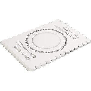 Paper Placemats for Table, White Mats with Scalloped Edge (14 x 10 in, 100 Pack)