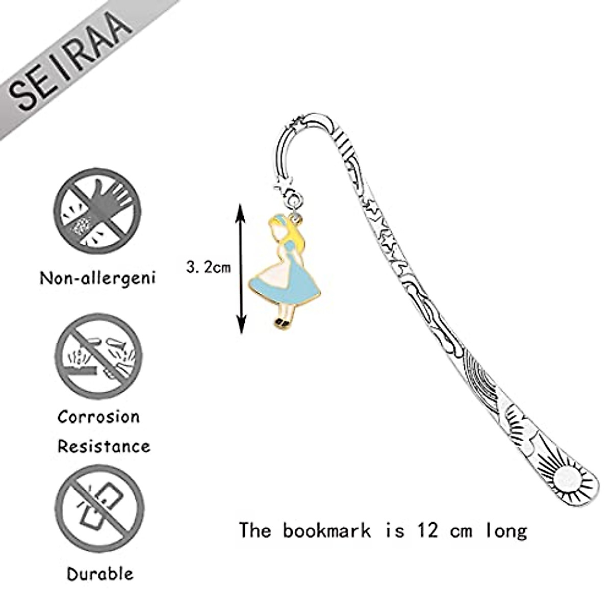 SERIAA Metal Bookmarks for Books Alice Pendant Book Mark Alice in Inspired Gifts (Blue Alice Bookmark)