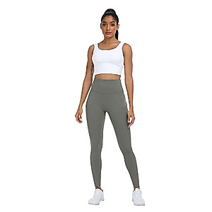 HERRLA High Waist Leggings for Women with Pocket,Crossover Gym Workout Yoga Pants Lounge Legging (Army Green,L)