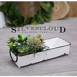 LARGE Rustic White Rectangle Metal Bin - 16.5'' Long - Great for Display or Storage - Silvercloud Trading Co., White with Black
