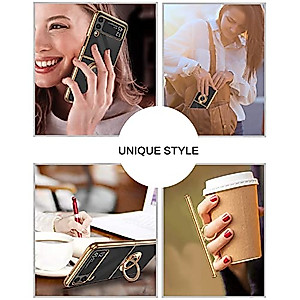 BENTOBEN Galaxy Z Flip 3 Case 5G with 360° Ring Holder, Shockproof Slim Kickstand Magnetic Support Car Mount Women Men Non-Slip Protective Phone Case for Samsung Galaxy Z Flip 3, Black/Gold