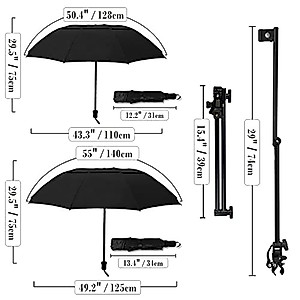 HOBVO UPF 50+ Golf Umbrella with Adjustable Universal Clamp Portable Umbrellas for Rain, Manual Open & Close, for Beach Chair, Golf Cart, Stroller, Bleacher, Patio (Black, 49.2")