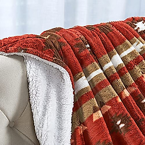 Home Soft Things Southwest Faux Fur Throw Blanket, Brick Red, 60'' x 80'', Soft Warm Lightweight Cozy Throw Blanket with Sherpa Backing Couch Bed Sofa Cover Throw Home Décor