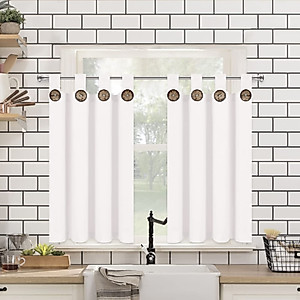 White Kitchen Curtains 36 Inch Cotton Blend Farmhouse Tier Curtains Tab Top Boho Rustic Button Curtains Light Filtering Small Window Curtain for Cafe Bathroom Bedroom Drapes 26''W x 36''L, 2 Panels