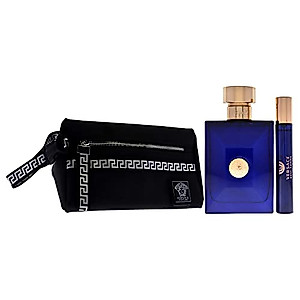 Versace Dylan Blue For Men 3 Piece Gift Set (Eau De Toilette Spray, 3.4 Ounce + Travel Spray, 0.34 Ounce + Versace Blue Trousse)
