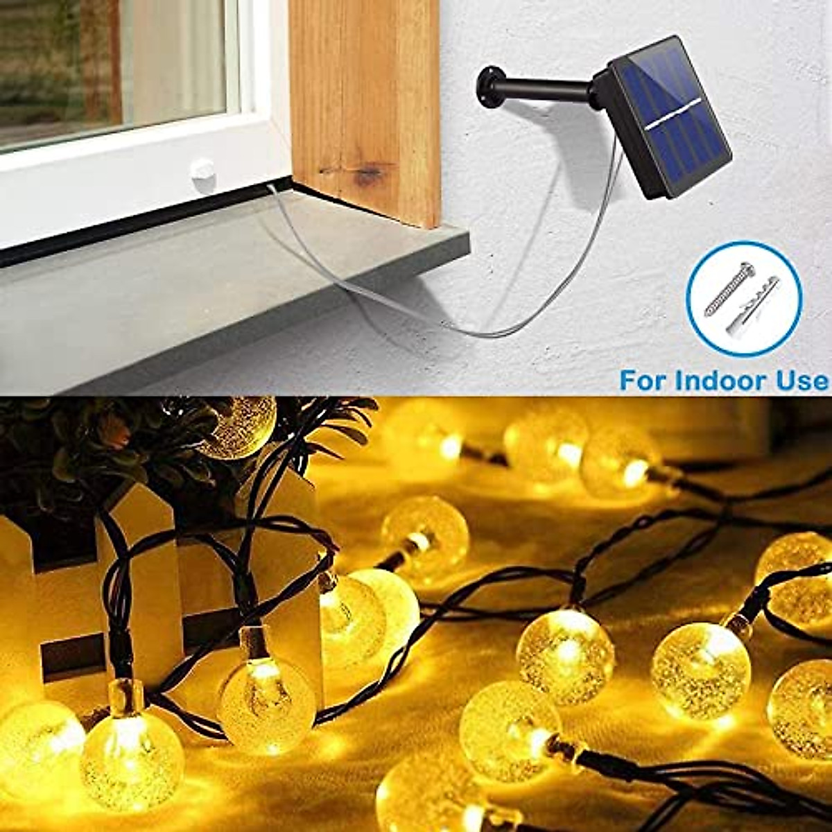 Ligarko Solar String Lights Outdoor 50LED 7M/23Ft Crystal Globe Lights 8 Modes Lighting Solar, Waterproof Patio Lights for Garden Courtyards Party Wedding (Warm White)