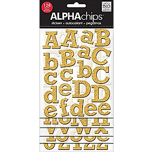 me & my BIG ideas Alpha Chips Designer Chipboard Letter Stickers, Rockwell Alphabet Gold Glitter