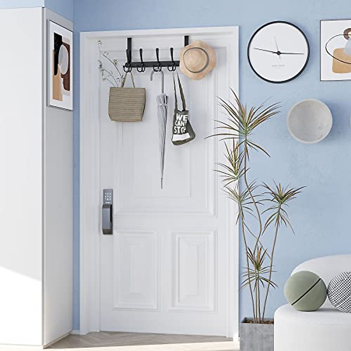 C&AHOME Over The Door Hooks - 10 Hooks Over Door Hanger Racks,Over Door Coat Rack for Hanging Clothes Hat Towel, Heavy Duty Black Over The Door（Stainless Steel）