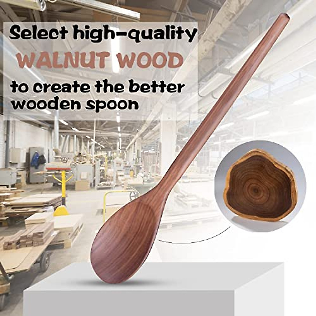 Wooden Spoon for Cooking, 14 Inch Walnut Wood Mixing Spoon for Soup Stirring, Nonstick Kitchen Serving Spoons Scooper Utensil with Long Comfortable Handle Smooth Finish Tableware