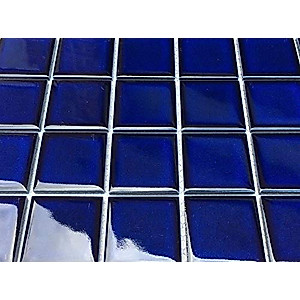 Tenedos Premium Quality 2" Cobalt Blue Square Pattern Porcelain Mosaic Tile (Not Peel and Stick Tile) for Kitchen Backsplash, Pool Tile, Bathroom Wall, Accent Wall((1 Sheet))
