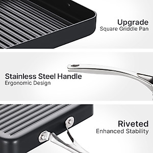 Qstar 10.5 in Hard-Anodized Aluminum Nonstick Grill Pan with Stainless Steel Handle
