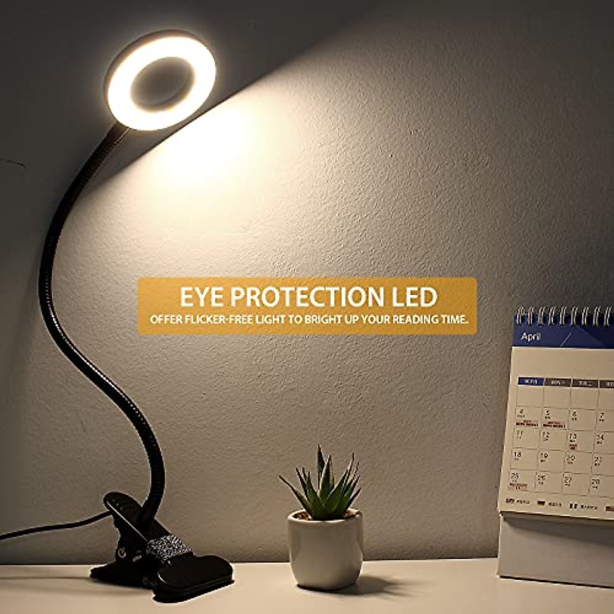iVict Clip on Ring Light, USB Desk Lamp with 3 Color Modes, 10 Brightness Levels, Eye Protection LED Desk Light, 360° Flexible Gooseneck LED Desk Lamp for Desk Headboard and Video Conferencing