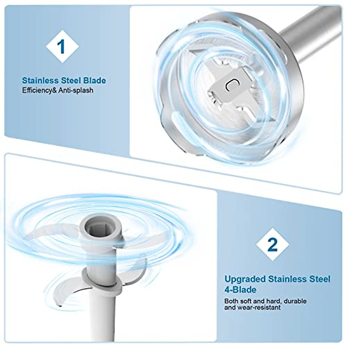 Immersion Hand Blender, 800W Stick Blender, 20 Speed Stainless Steel Immersion Blender, With 27oz Beaker, 17oz Chopping Bowl, Whisk, Frother Attachments, for Soup, Smoothie, Puree, Baby Food, Black