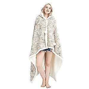 Soft Fleece and Sherpa Throw Blanket, Poncho Blanket with Buttons Poncho Blanket for Women Substitute for Cape Wrap Cover (Cream， 51“×71”)