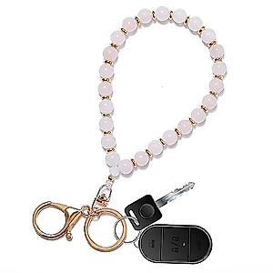 Lostars Key Chain Keychain Wristlet Marble Beaded Keychain Bracelet 14k Gold Plated Keychain Bracelet Key Chains for Car Keys (Pink)
