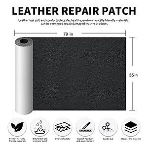 YRTVNOO Premium Self-Adhesive Leather Repair Patch - 35x79 Inches, Waterproof & Durable Leather Repair Tape - Ideal for Furniture, Car Seats, Sofas, Chair - DIY Vinyl Leather Patches Kit, Black