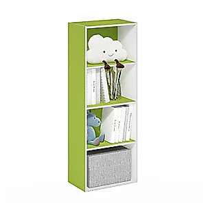 Furinno Luder Bookcase / Book / Storage, 4-Tier, Green/White