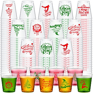 Yaomiao 300 Pieces Christmas Plastic Glasses 2 oz Christmas Party Transparent Cups Bulk Disposable Plastic Drinking Tasting Cups Christmas Shot Glasses for Adults for Whiskey Xmas Party Supplies
