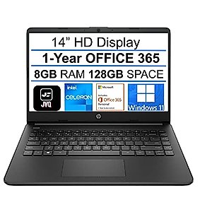 2022 Newest HP Stream 14" HD Laptop, Intel Celeron N4020(up to 2.8GHz), 8GB RAM, 128GB Space(64GB eMMC+64GB Card), 1-Year Office 365, WiFi, HDMI, USB-C, Webcam, Bluetooth, Windows 11S, Black+JVQ MP