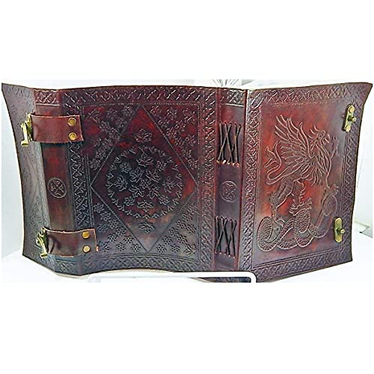 MONTEXOO Leather Journal Dragon Dungeons Dragonette Diary Sketchook Notebook with Lock for Men Women Dnd Travel Bullet Handmade Vintage Old Antique Writing Large Old Cool Brown 8 Inch