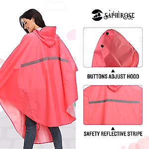 SaphiRose Lightweight Cycling Jacket Rain Poncho Hooded Rain Coat Cape with Reflective Stripe for Bikes(Rose-Red)