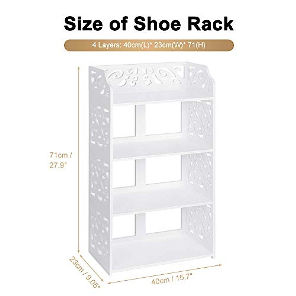 Small Shoe Rack for Entryway, 4 Tier Modern White Shoe Storage Shelf Wood Narrow Shoe Stand Organizer for Home Living Room Bedroom Hallway Closet