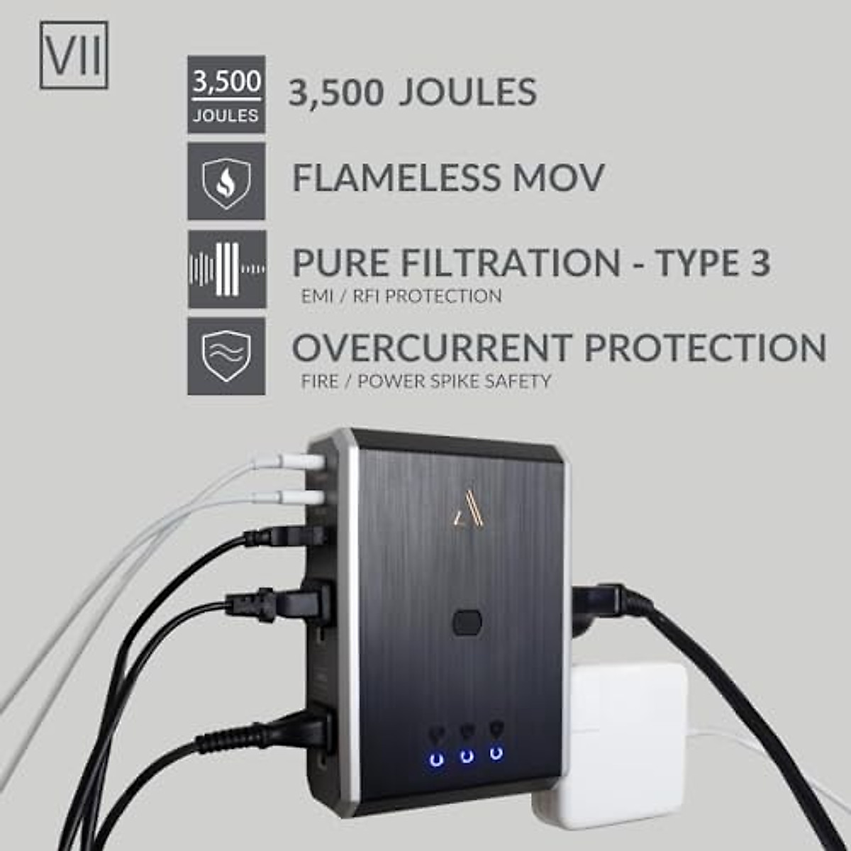 Austere VII Series Outlet Extender Wall Charger, 4 Outlets Surge Protector Power Strip, 2 USB C & 1 USB A 2.4 amp, 20W & 45W Power Delivery | 3500 Joules, EMI/RFI Filtering, 6 Year Component Guarantee