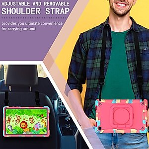 TDA Trading Case for Samsung Galaxy Tab A7 10.4" 2020 (SM-T500/ SM-T503/ SM-T505/ SM-T507) - Hybrid Shockproof 360 Rotating Multi-Functional Ring Stand Case with Shoulder Straps (Multicolor/Pink)