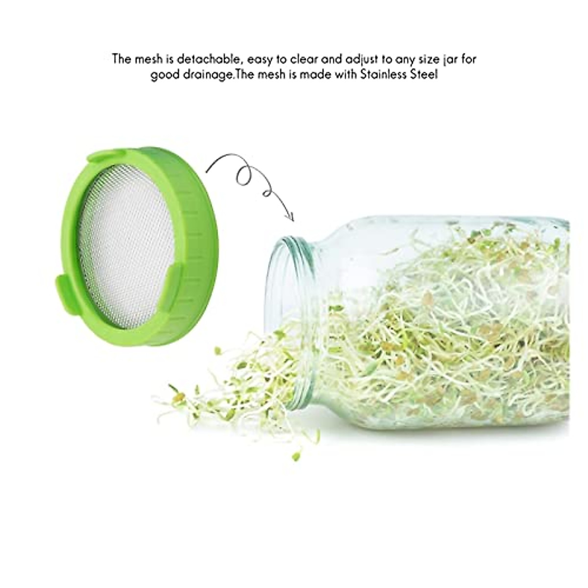 KRAZI 4 Pack Sprouting Lids, Plastic Sprout Lids with Stainless Steel Screen for Wide Mouth Mason Jars, Sprouter Sprout Maker