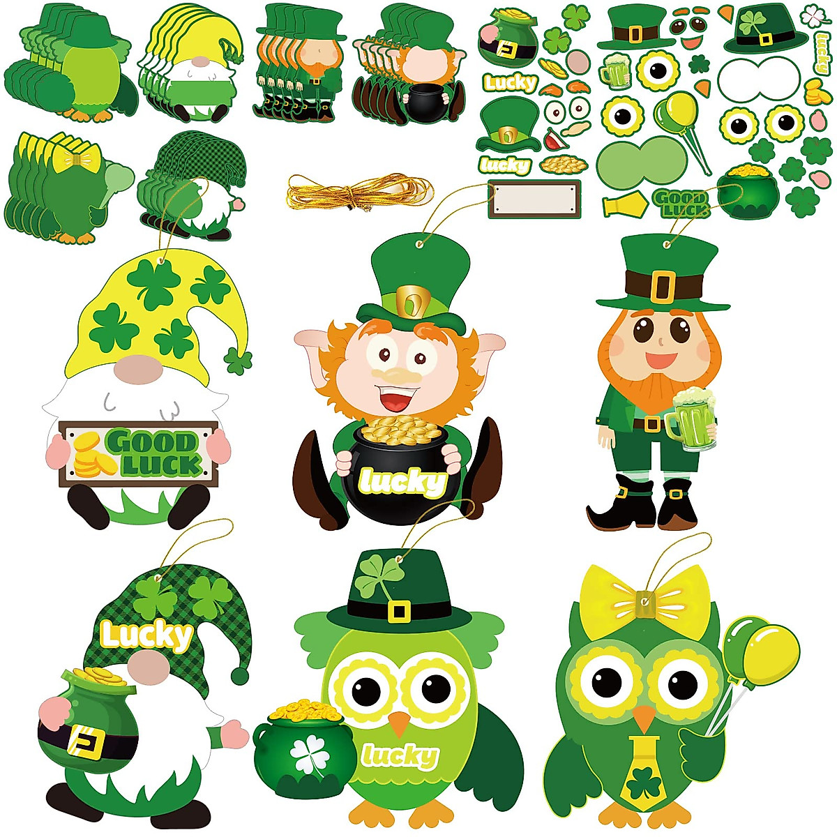 chiazllta 30 PCS St. Patricks Day Craft Kits for Kids DIY Leprechauns Shamrock Owl Gnome Sticker Craft Ornament St. Patricks Art Craft for Party Home Class School Game Activities