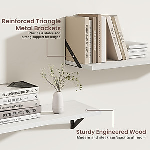 Fun Memories Deep Floating Shelves for Wall, 55W x 8D Wall Mounted Shelves Set of 2, Wide Display Ledges Shelves with Sturdy Metal Brackets for Living Room, Bathroom, Bedroom and Kitchen, White
