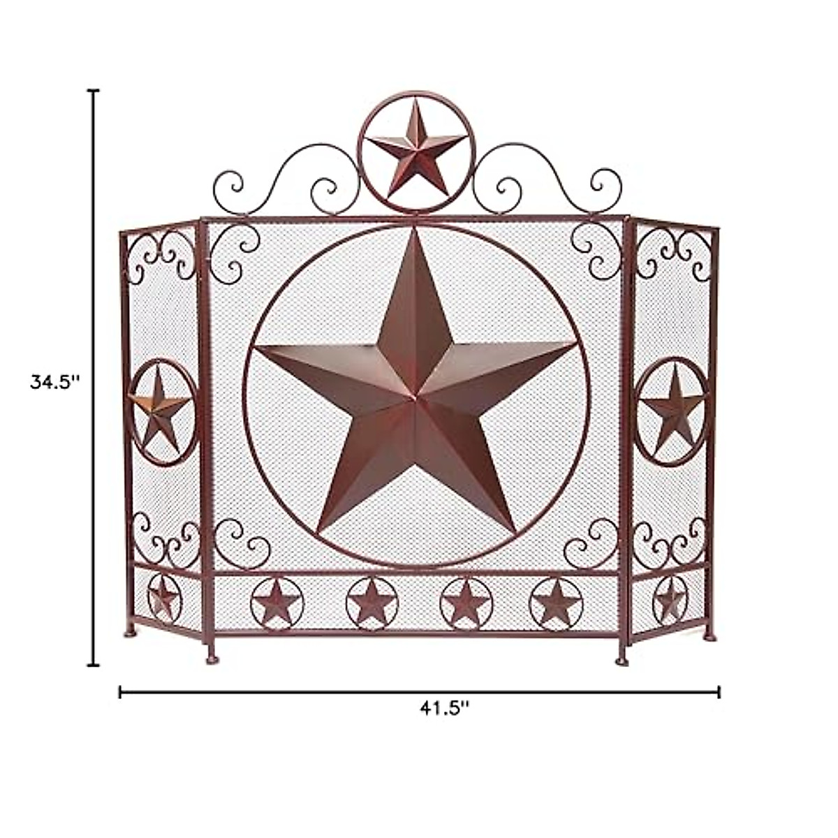 BestGiftEver 3-Panel Fireplace Screen Decorative with Rustic Brown Star Detail - Stand Alone Fireplace Cover Metal Mesh Screen - Home Decor for Cabin, Lodge, and Rustic Country Style Firescreen