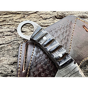 TAC Knives - Bushcraft Survival Knife12T27 Damascus Steel Fixed Blade outdoor Knife- Pakka Wood Handle - Pancake Leather Sheath - Traditional Field Knife for Camping Knife, Fishing, Hunting Knife, Men & Women - EDC Knife to Carry on Belt- (BLACK)