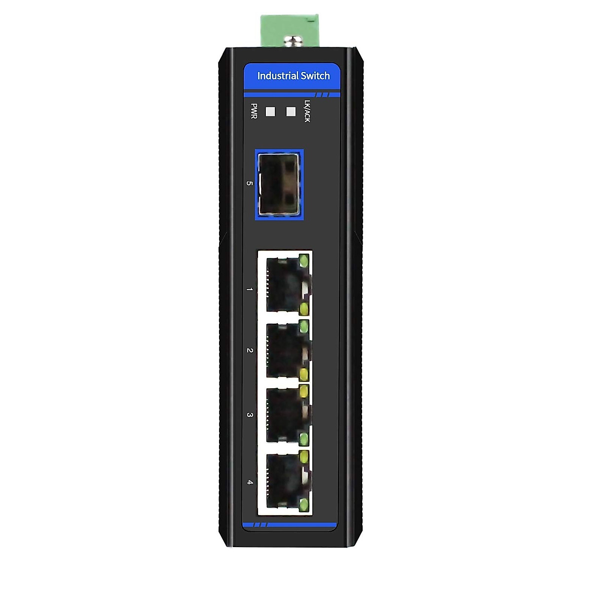 HGW-401S - 4X RJ45 +1x SFP Ports Gigabit Ethernet Industrial Fiber Switch, DIN Rail Mount, -40 to +75 Celsius