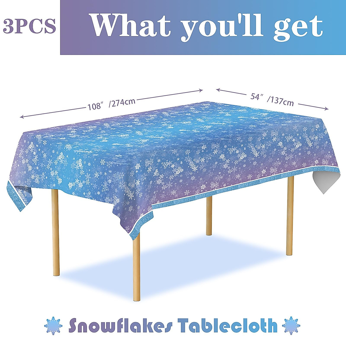 OTTPOOM 3 Pieces Frozen Birthday Party Decorations Frozen Plastic Tablecloth Winter Snowflake Frozen Birthday Party Table Cloth for Christmas Winter Wonderland Decorations Supplies, 54 X 108 Inch