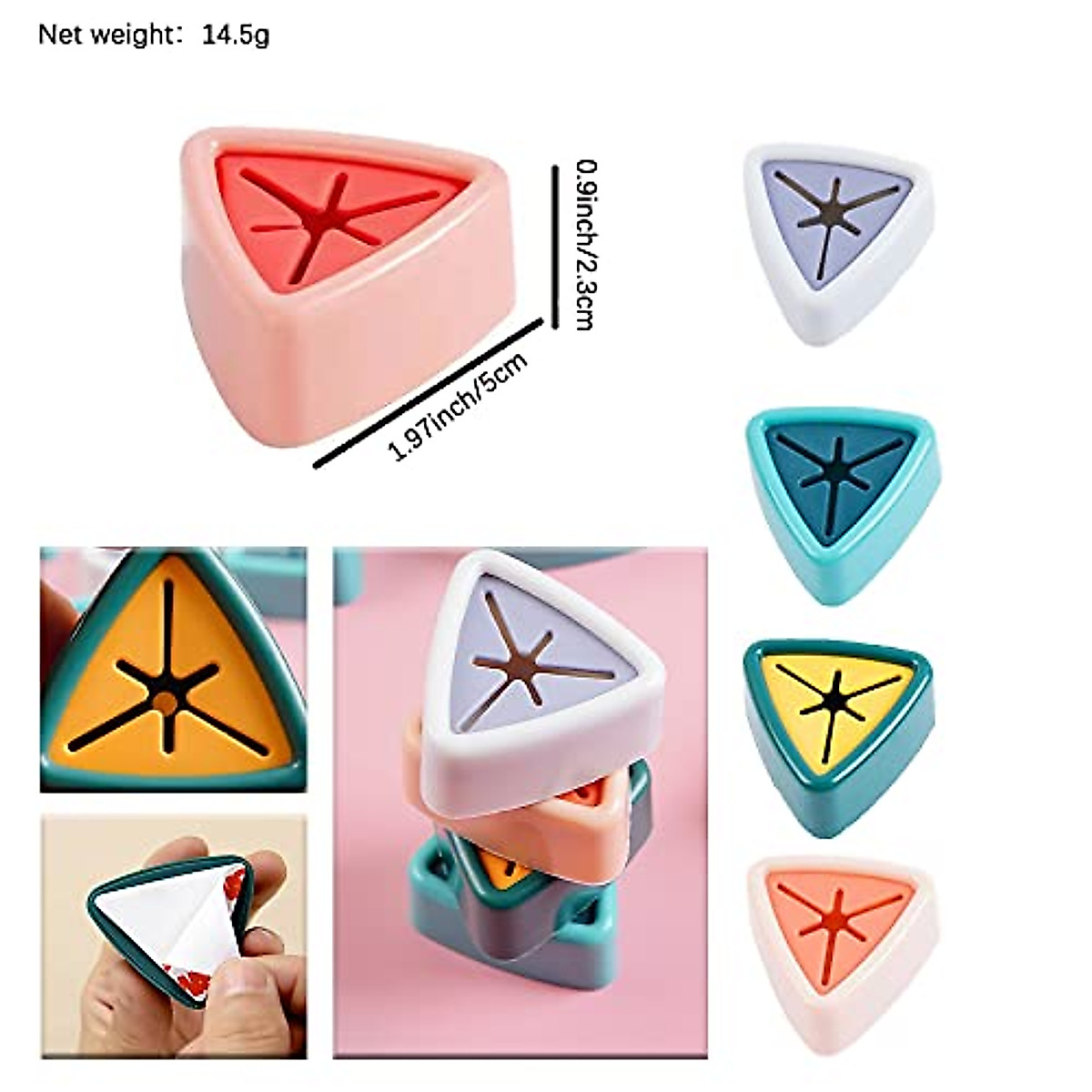 PJMNYFR 4 Pack Kitchen Towel Hooks+1Pack Sponge Cleaning Brush, Self Adhesive Wall Mount Push in Hook, Rag Dish Cloths Holders for Home Cabinet Bathroom, Blue,Green,White, 1.97IN×1.97IN×0.87IN